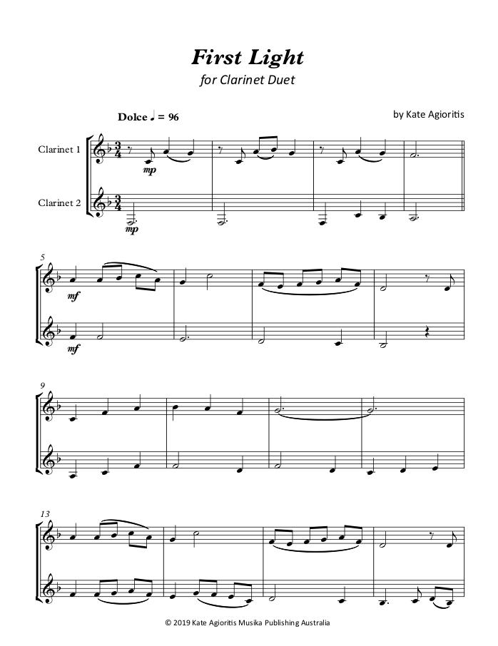 First Light - Clarinet Duet - Sheet Music Marketplace